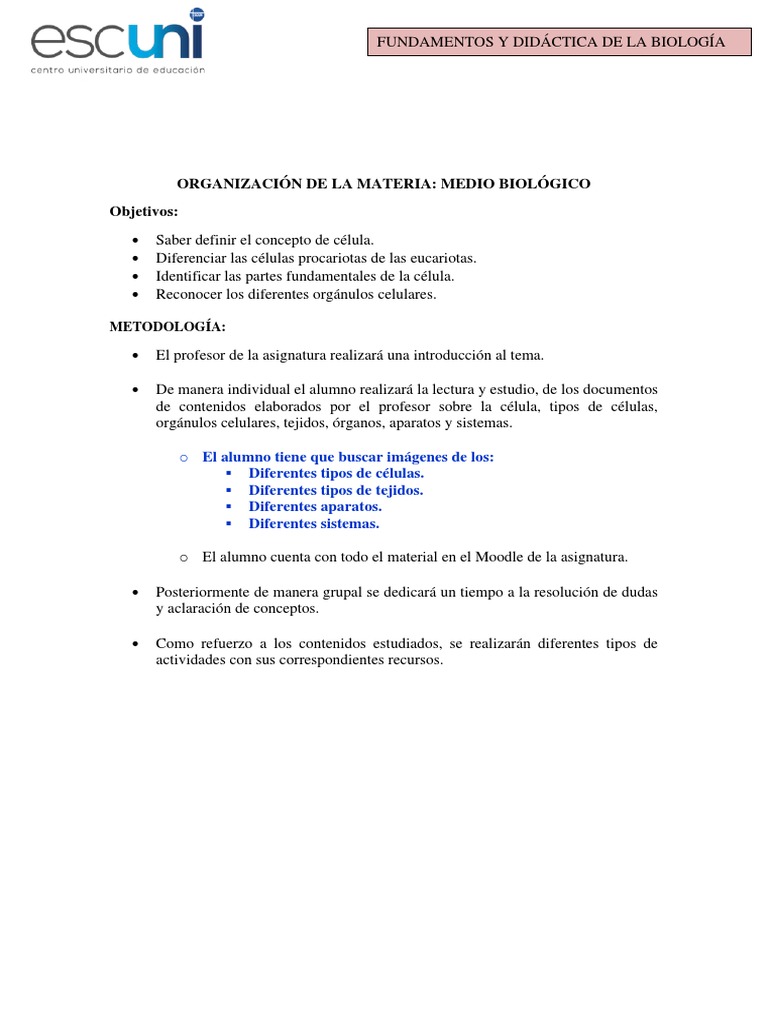 2 - ORGANIZACIÓN DE LA MATERIA Medio BIOLÓGICO | PDF | Biología Celular ...