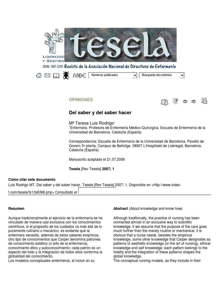 Luis Rodrigo. Saber y Saber Hacer | PDF | Conocimiento | Enfermería