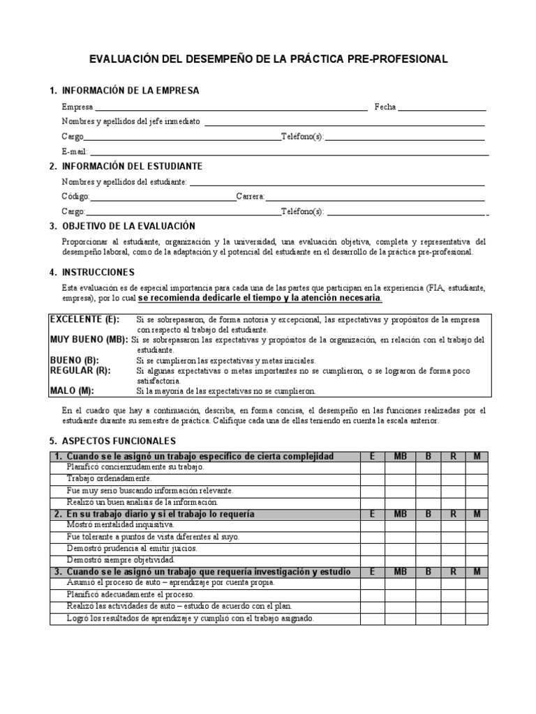 Formato de Evaluación de Desempeño Estudiantil | PDF