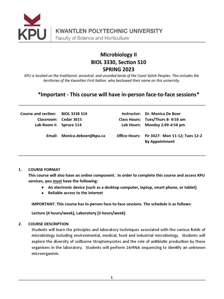 BIOL 3330 S10 Spring 2023 | PDF