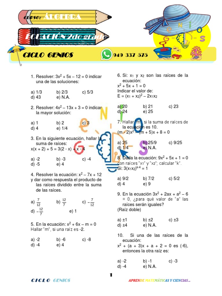 Webinar 10 - Álgebra - Ecuación de 2do. Grado | PDF | Ecuaciones ...