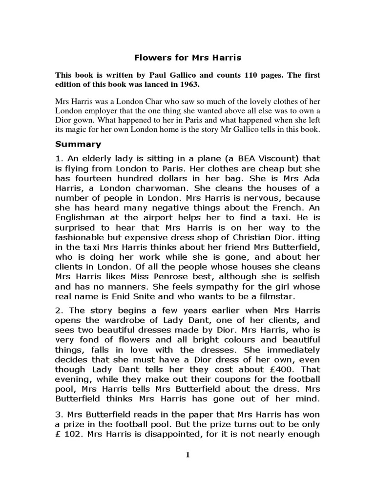Flowers For Mrs Harris Summary PDF | PDF