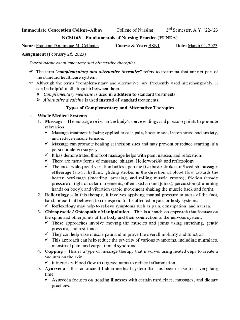 Assignment in Funda PDF | Download Free PDF | Massage | Acupuncture