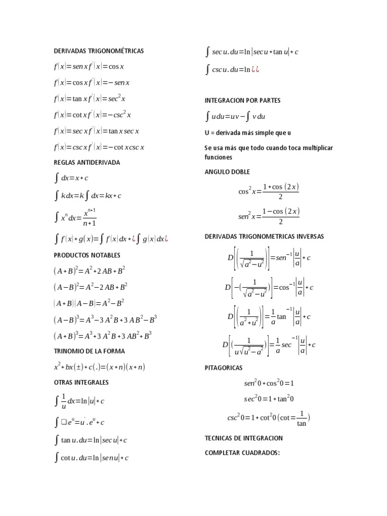 Derivadas Trigonométricas | PDF | Integral | Física Matemática
