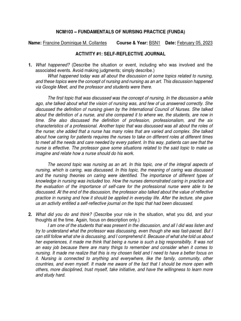 NCM103 - Activity 1 PDF | Download Free PDF | Experience | Nursing