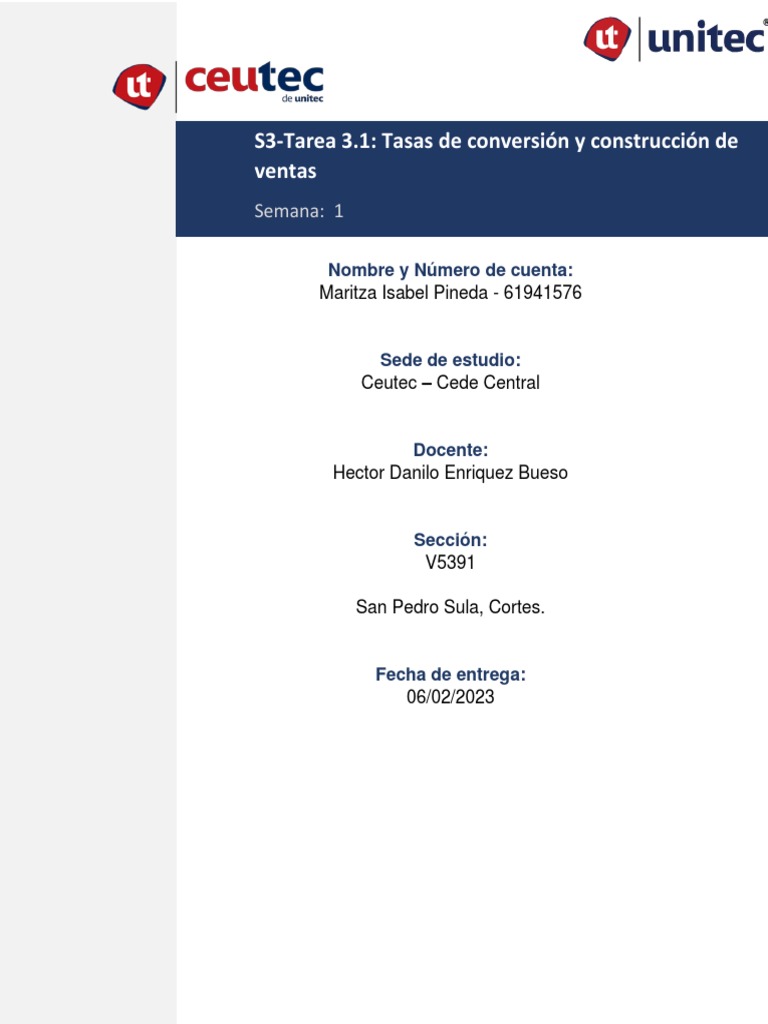 S3-Tarea 3.1tasas de Conversión y Construcción de Ventas PDF | PDF