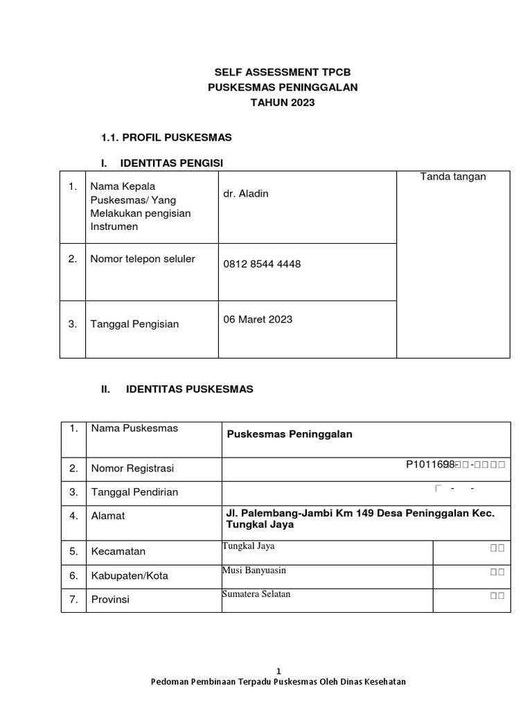 SA TPCB Puskesmas Peninggalan 2023 | PDF