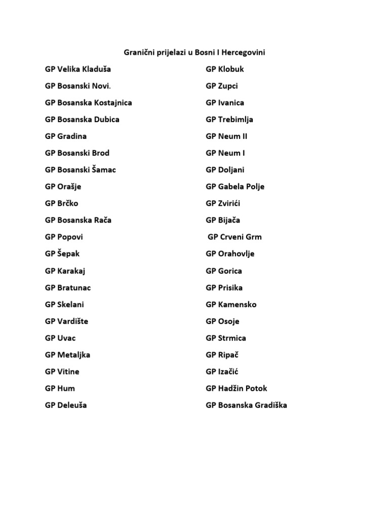 Granični Prijelazi U Bosni I Hercegovini PDF | PDF