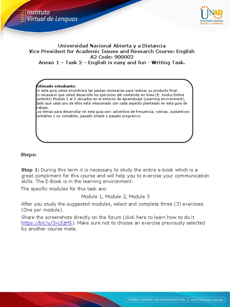 Anexo 1 - Task 2 - English Is Easy and Fun Writing Task | PDF | Noun | Semantic Units