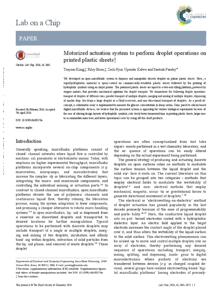 Lab On Chip Droplet Actuation Platform | PDF | Microfluidics | Drop (Liquid)
