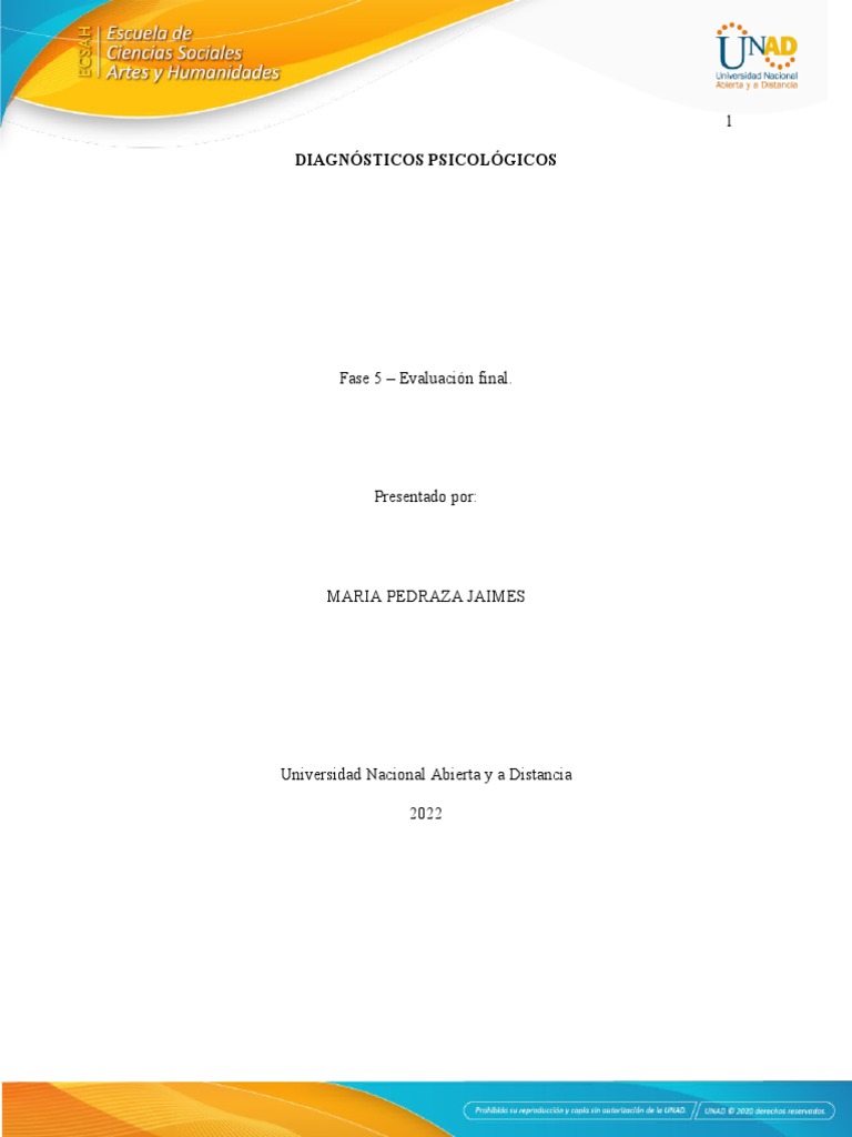Diagnósticos Psicológicos-Fase5-Maria Pedraza | PDF | Sicología | Temor
