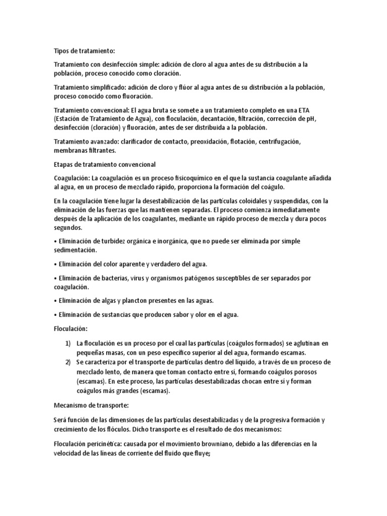 Tipos de Tratamiento (Agua) | PDF | Filtración | Agua