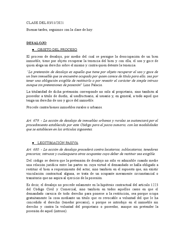 Proceso de Desalojo: Guía Legal | PDF | Sentencia (ley) | Posesión (Ley)