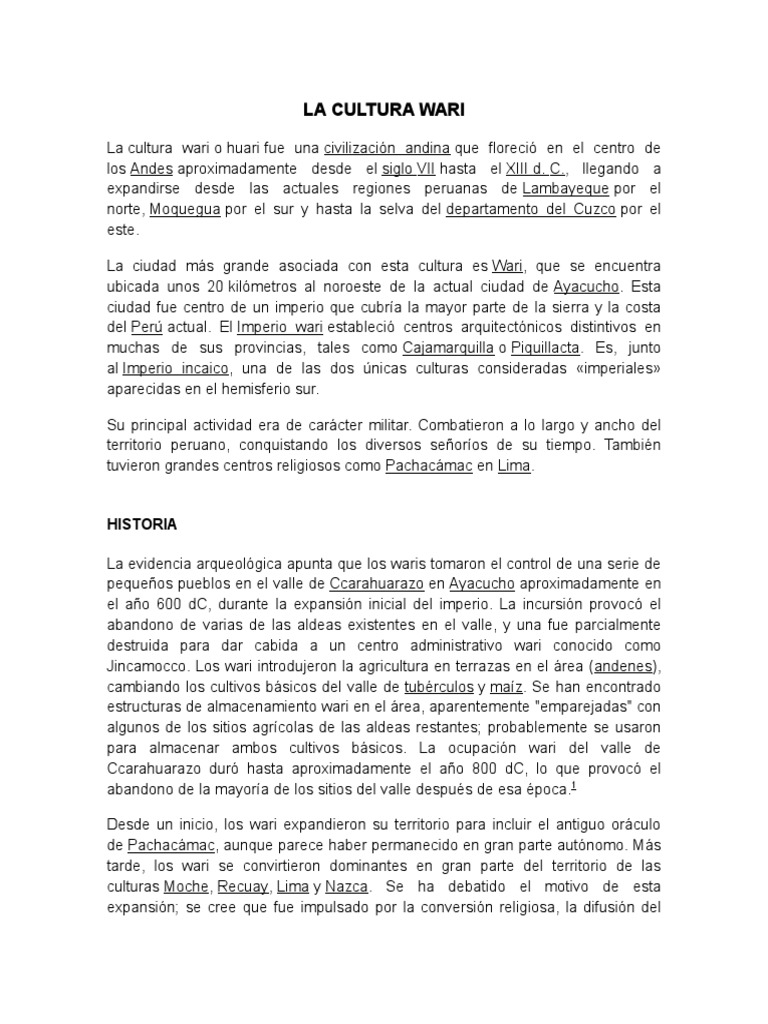 La expansión del Imperio Wari y su legado cultural | PDF
