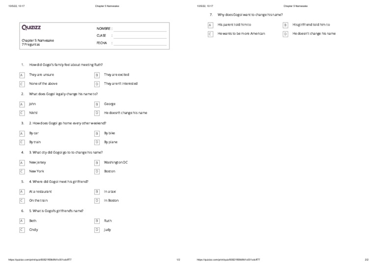Chapter 5 Namesake Quiz | PDF