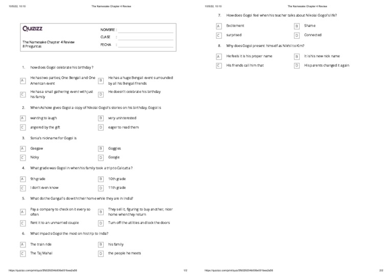 The Namesake Chapter 4 Review | PDF | Novels | English Language Literature