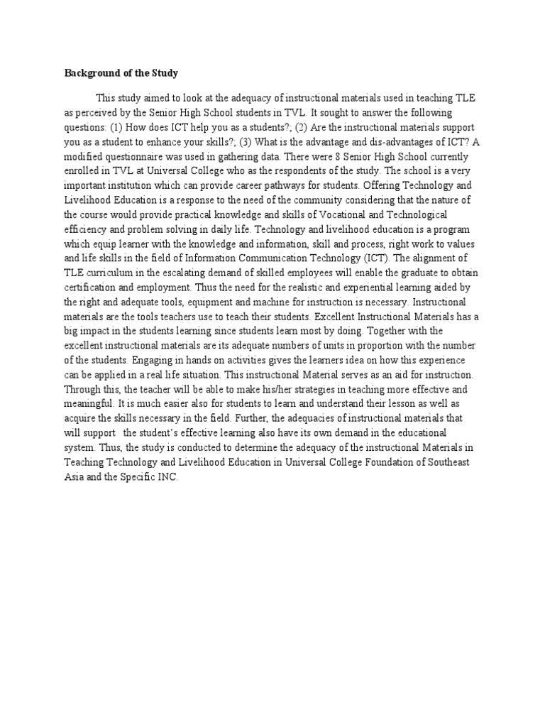 Adequacy of TLE Instructional Materials | PDF | Educational Technology ...