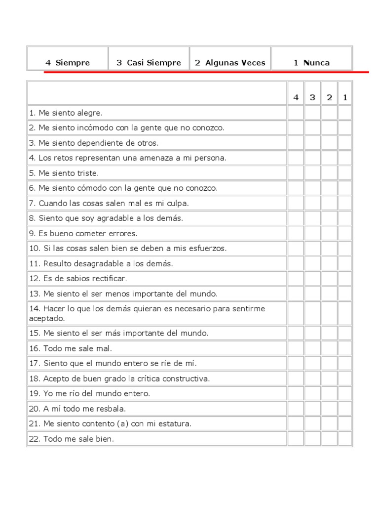 test autoestima | PDF | Autoestima