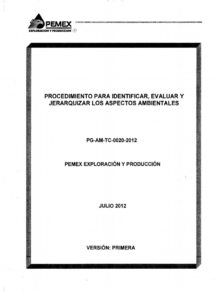 PG-AM-TC-0020-2012 Eval. y Jerarquizar Aspectos Ambientales PDF | PDF | Gases de efecto ...