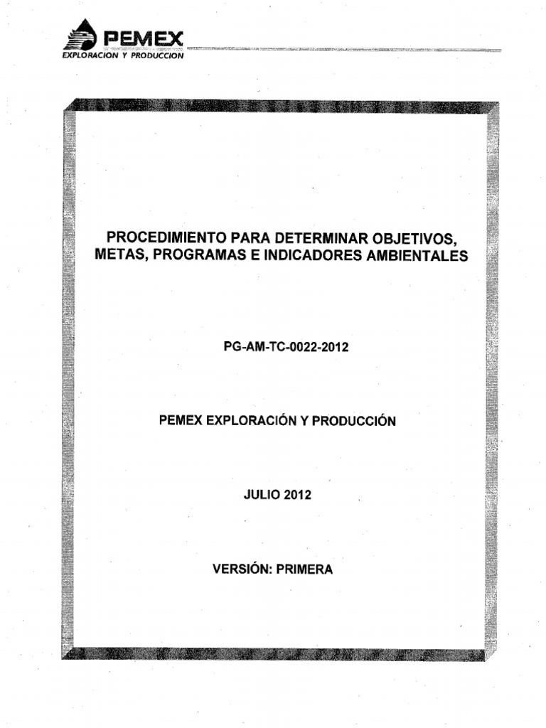 PG-AM-TC-0022-2012 Objetivos, Metas, Prog. e Indicadores | PDF