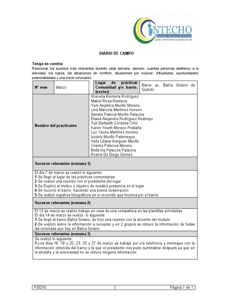 Diario de Campo Intecho | PDF