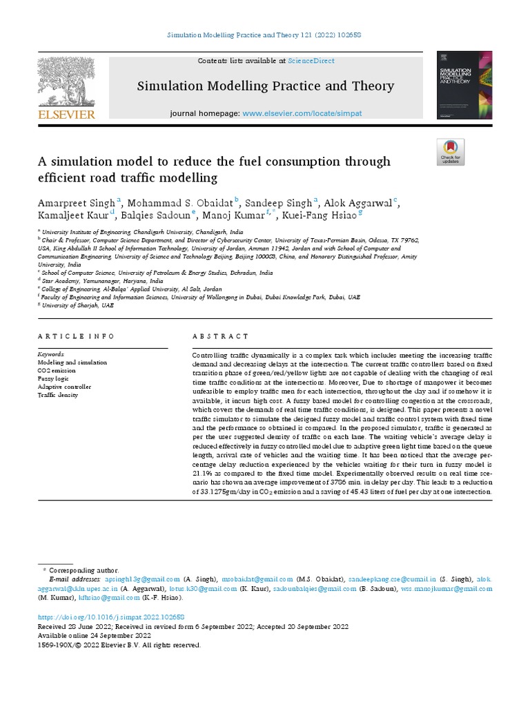 A Simulation Model To Reduce The Fuel Consumption Through Efficient ...