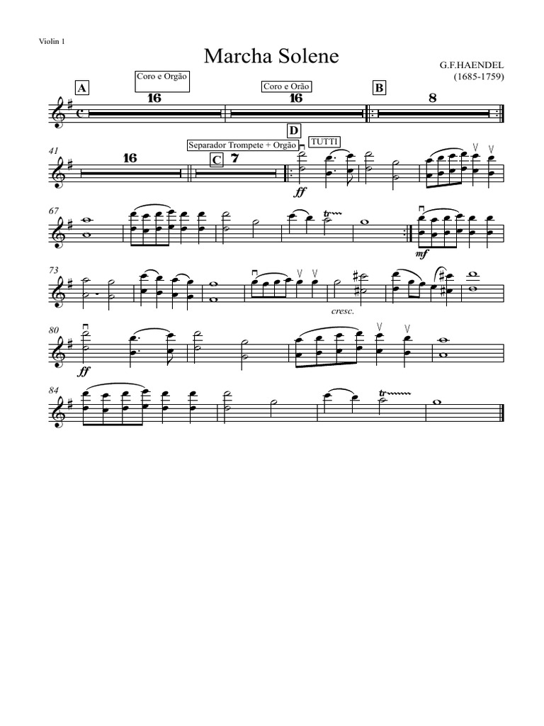 Marcha Solene TUTTI - Violin 1 | PDF