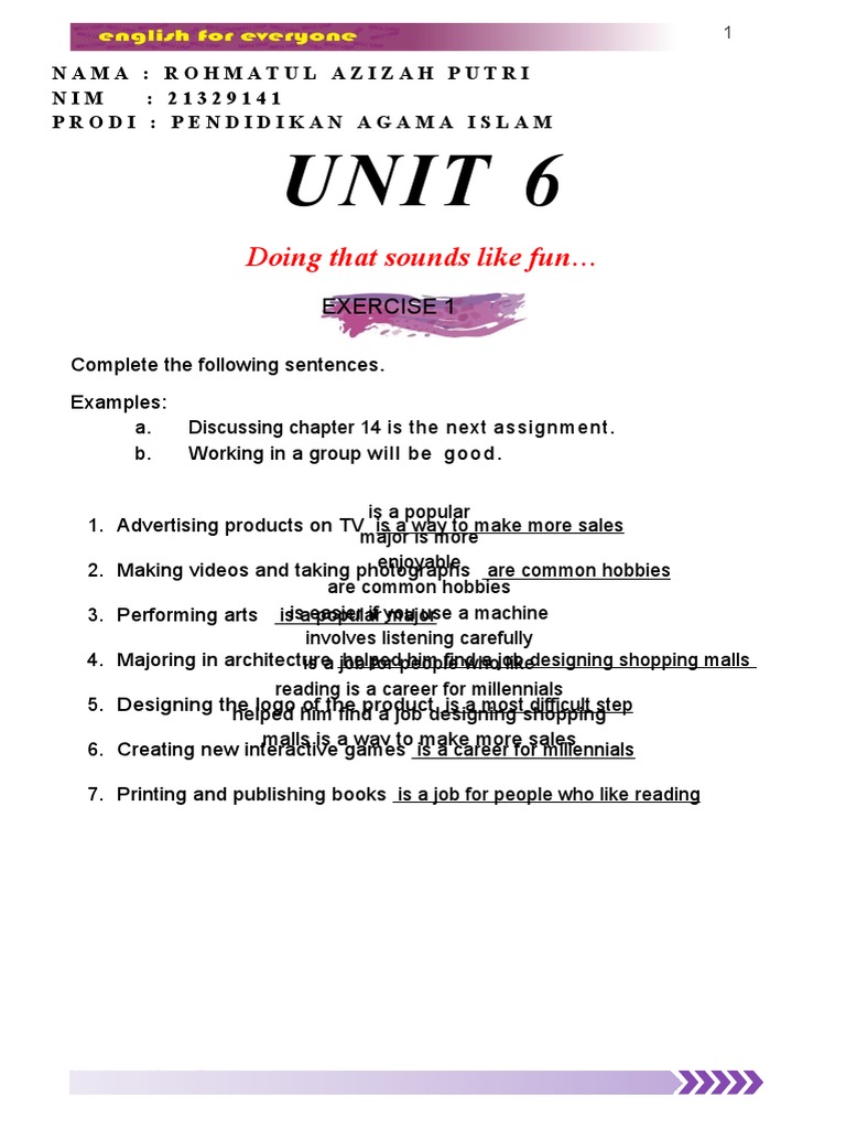 Latihan UNIT 6 A | PDF