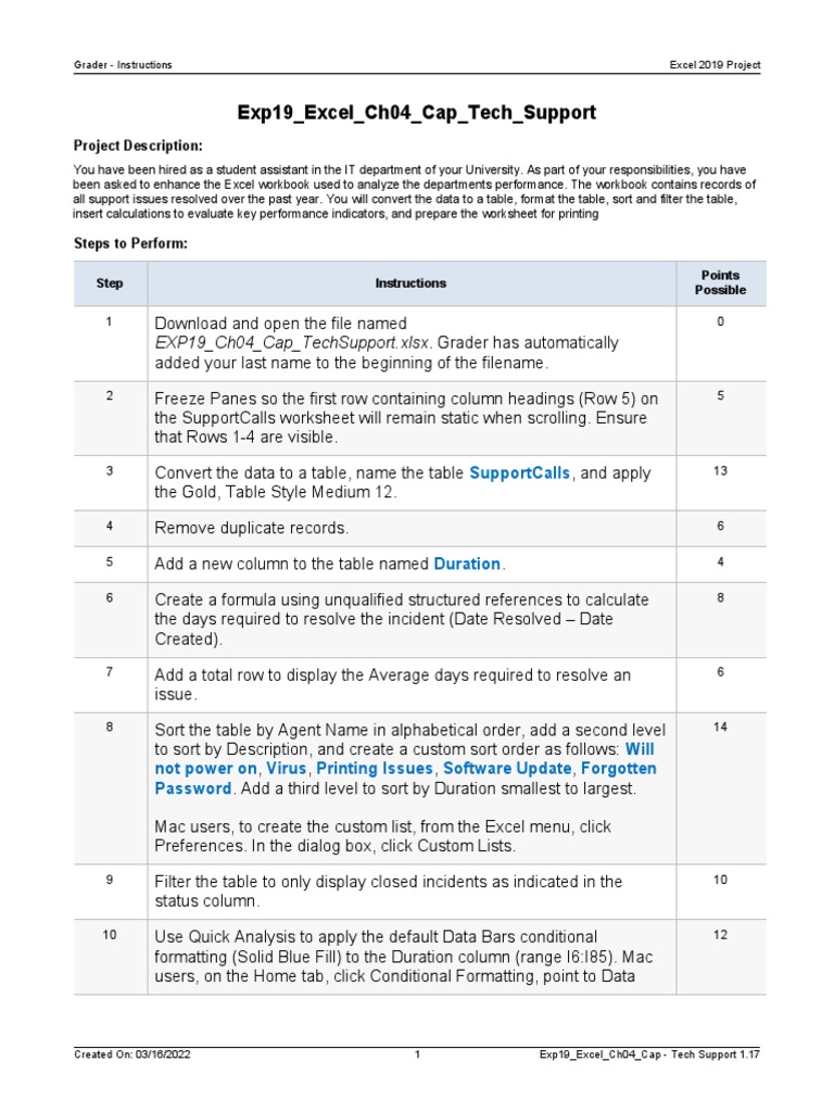 Exp19 Excel Ch04 Cap Tech Support Instructions | PDF | Microsoft Excel ...