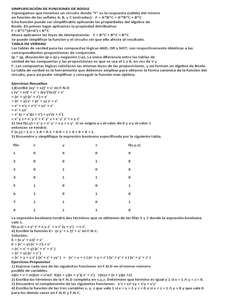 Simplificación de Funciones de Boole | PDF | Puerta lógica | Diseño electronico