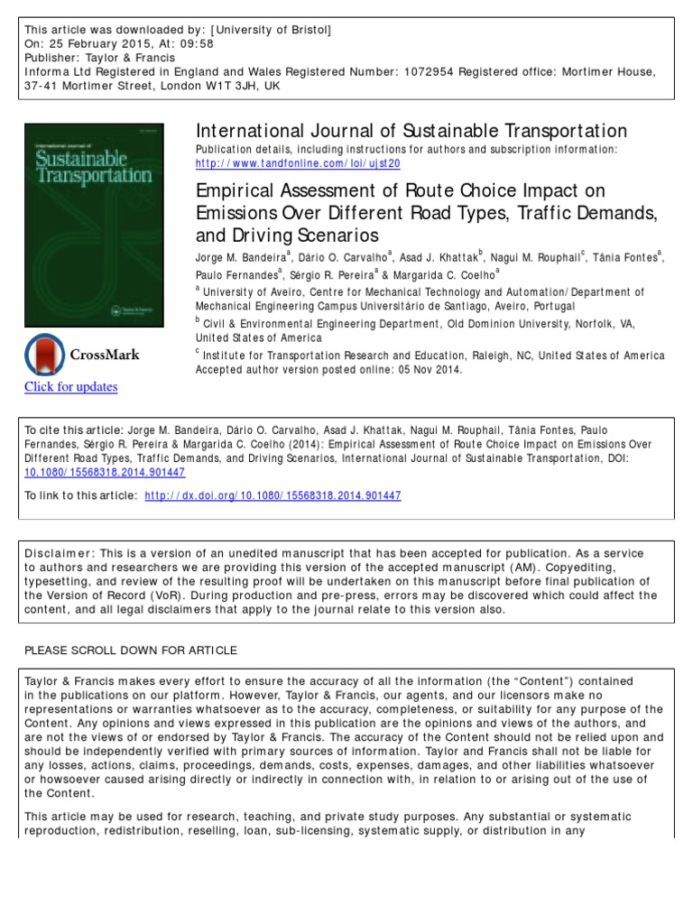 Empirical Assessment of Route Choice Impact On Emissions Over Different ...