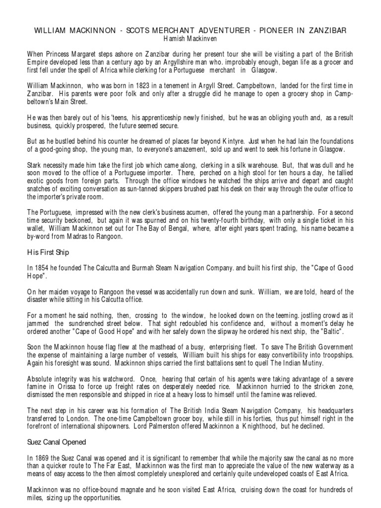 William Mackinnon - Hamish Mackinven | PDF | East Africa | British Empire