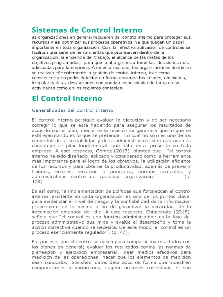Sistemas de Control Interno | PDF | Auditoría | Contabilidad