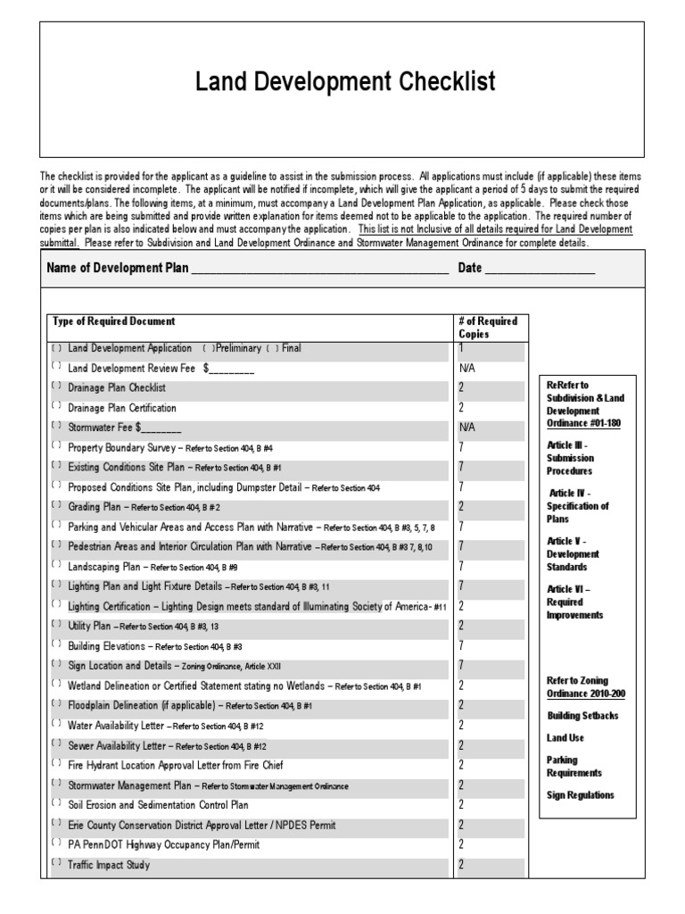 Land Development Submissions & Checklist PA | PDF | Clean Water Act