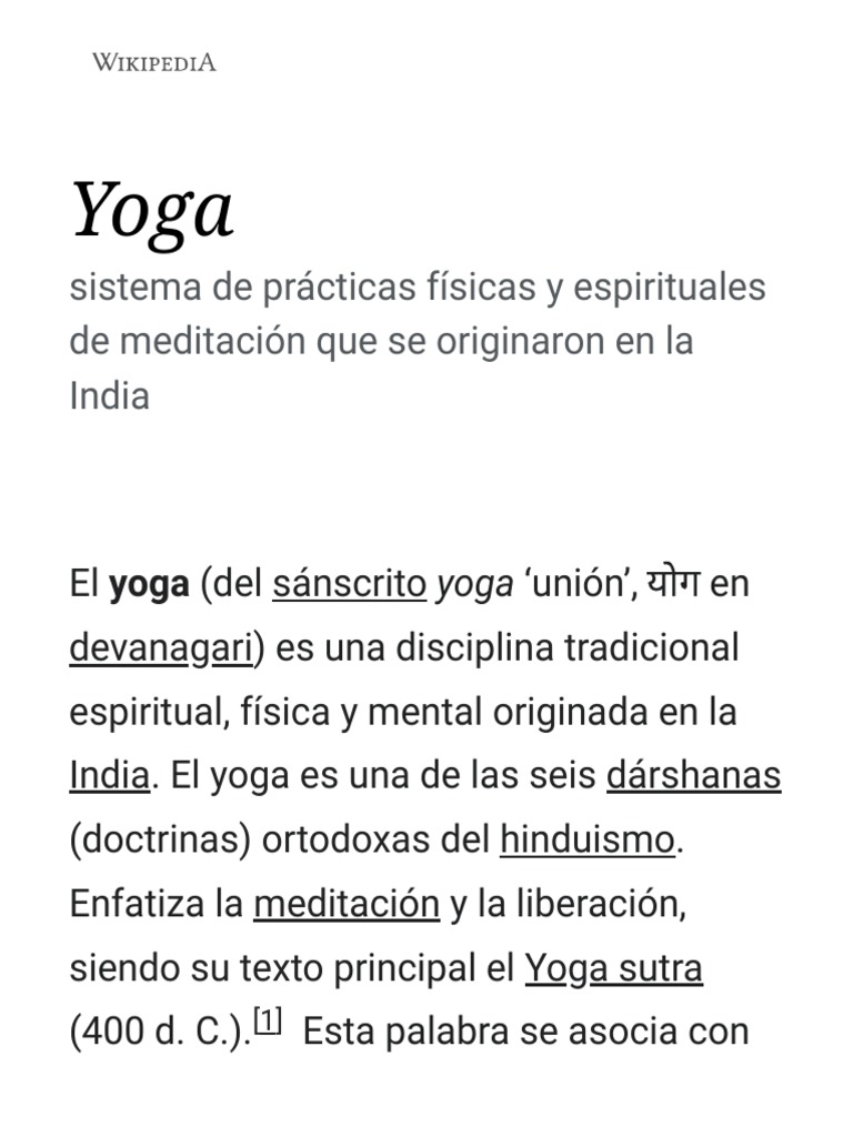Yoga - Wikipedia, La Enciclopedia Libre | PDF | Yoga | Creencia ...