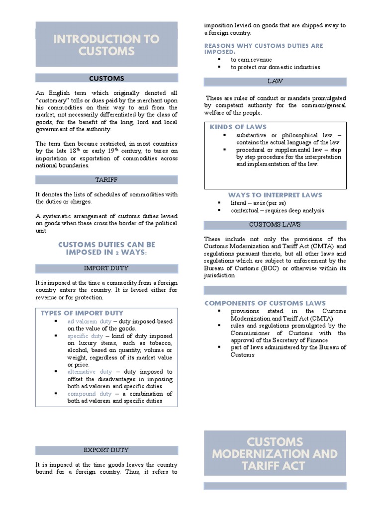 Introduction To Customs - Sec. 103 | PDF | Customs | Tariff
