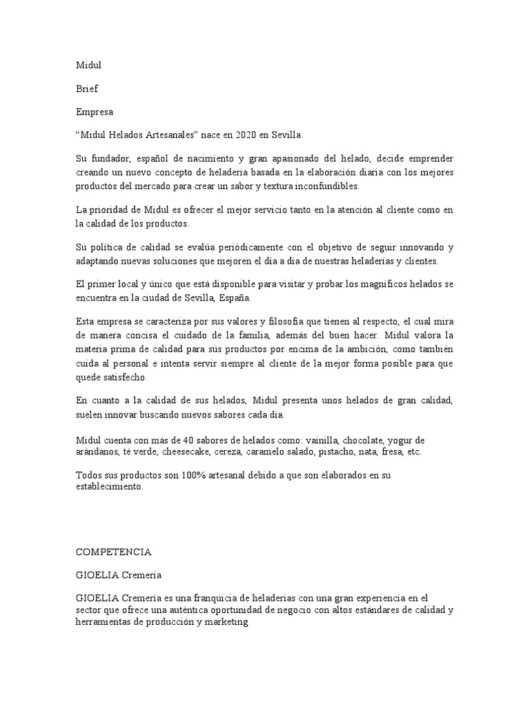 Midul Brief | PDF | Marca | Helado