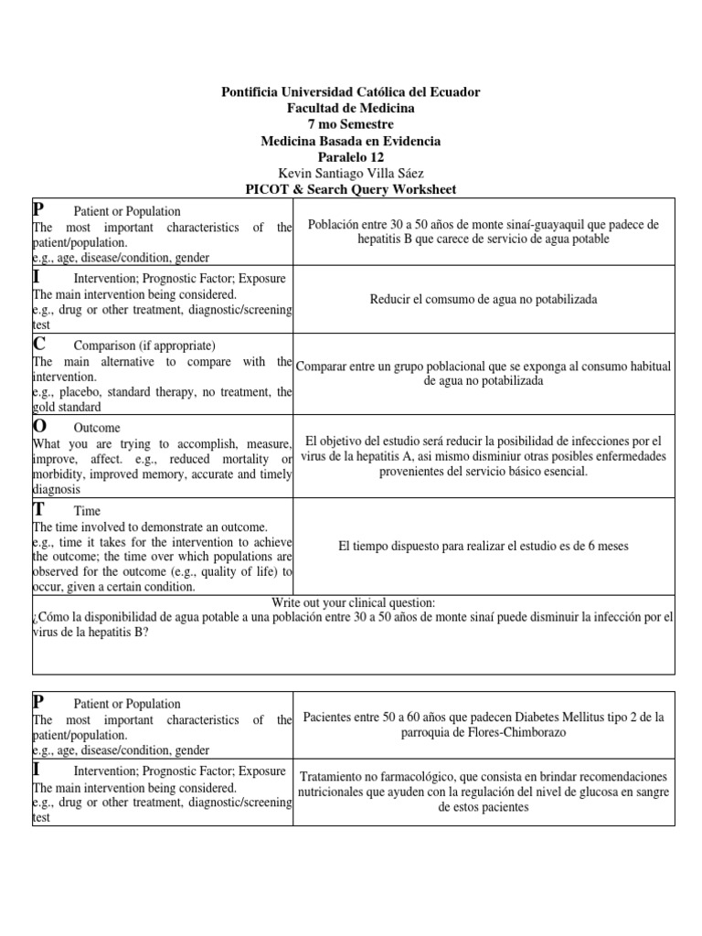 Preguntas - PICOT | PDF | Cuidado de la salud | Enfermedades y trastornos