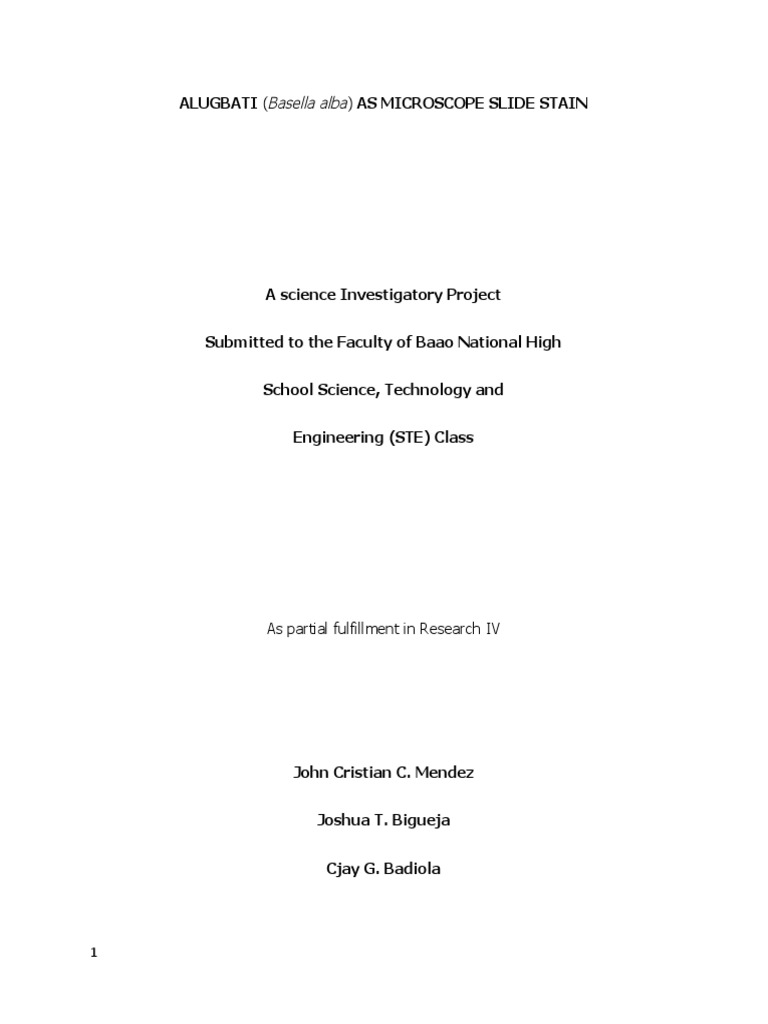 Alugbati As Microscope Slide Stain | PDF | Staining | Filtration
