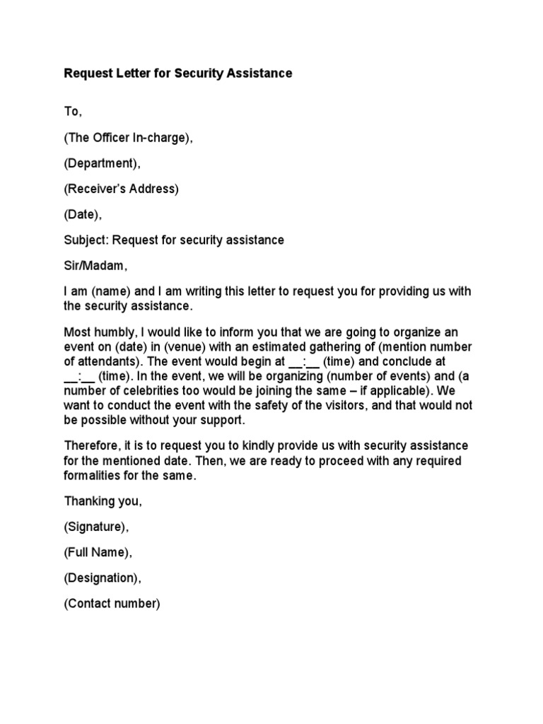 Request Letter For Security Assistance 19-05-22 | PDF