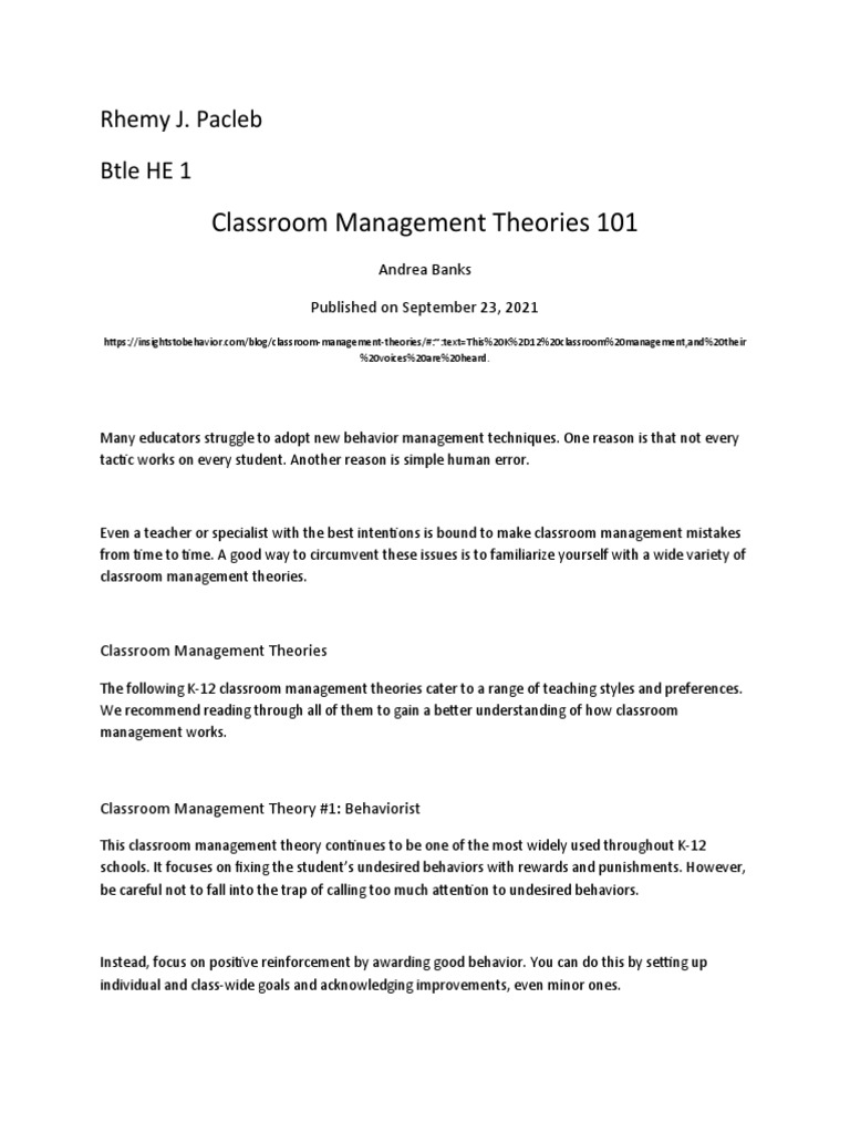 Classroom Management Theory | PDF | Classroom Management | Classroom
