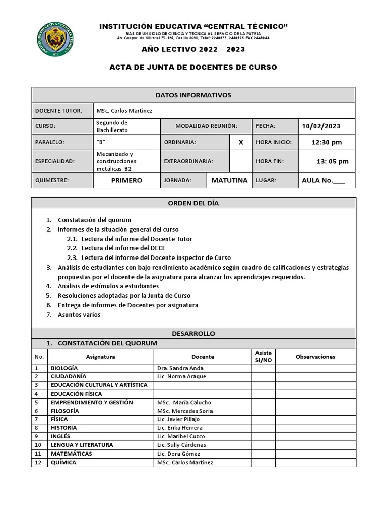 Formato Junta de Curso Aprobado Junta Academica | PDF | Maestros | Science