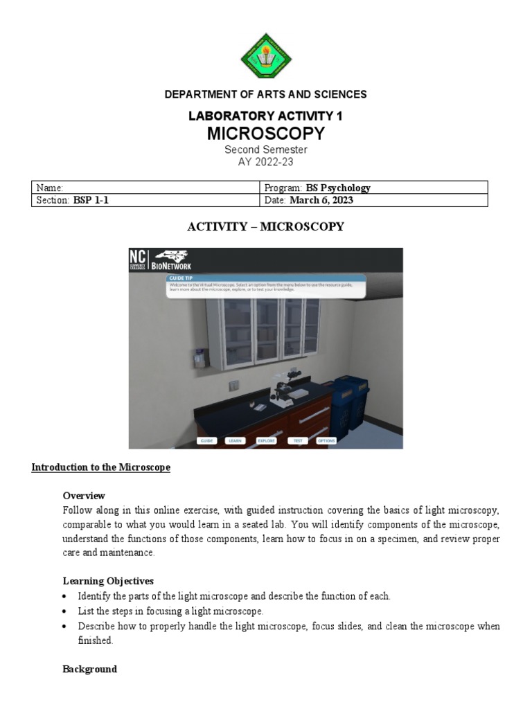 Laboratory-Activity-1 - Microscopy 2 | PDF | Natural Philosophy ...