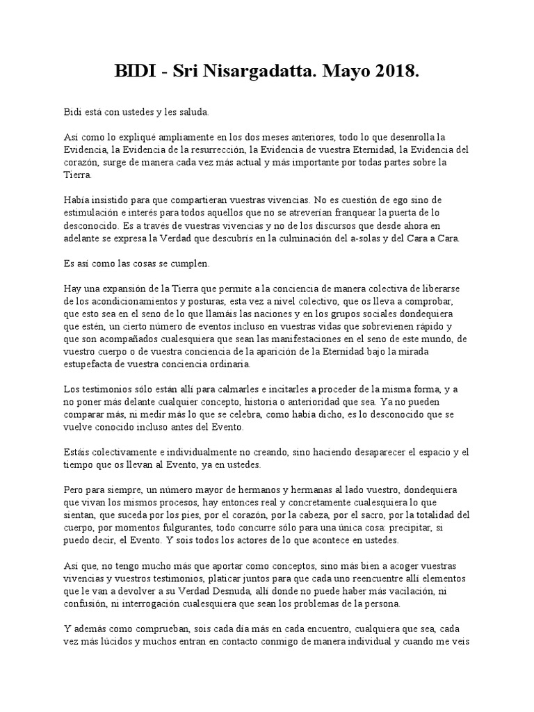 BIDI - Sri Nisargadatta. Mayo 2018 | PDF | Amor | Testimonio