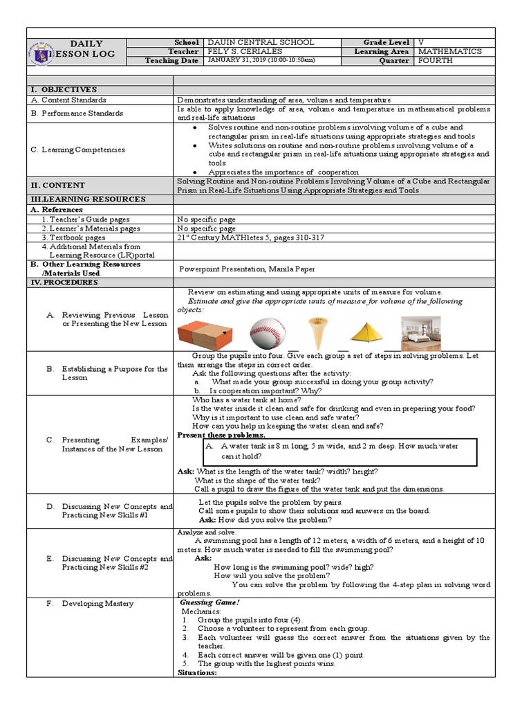 DLL COT Math5 | PDF | Volume | Learning