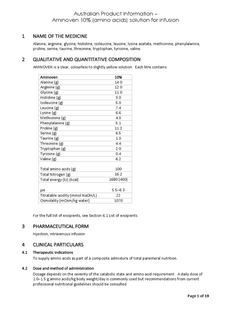 Aminoven PI | PDF | Intravenous Therapy | Dose (Biochemistry)