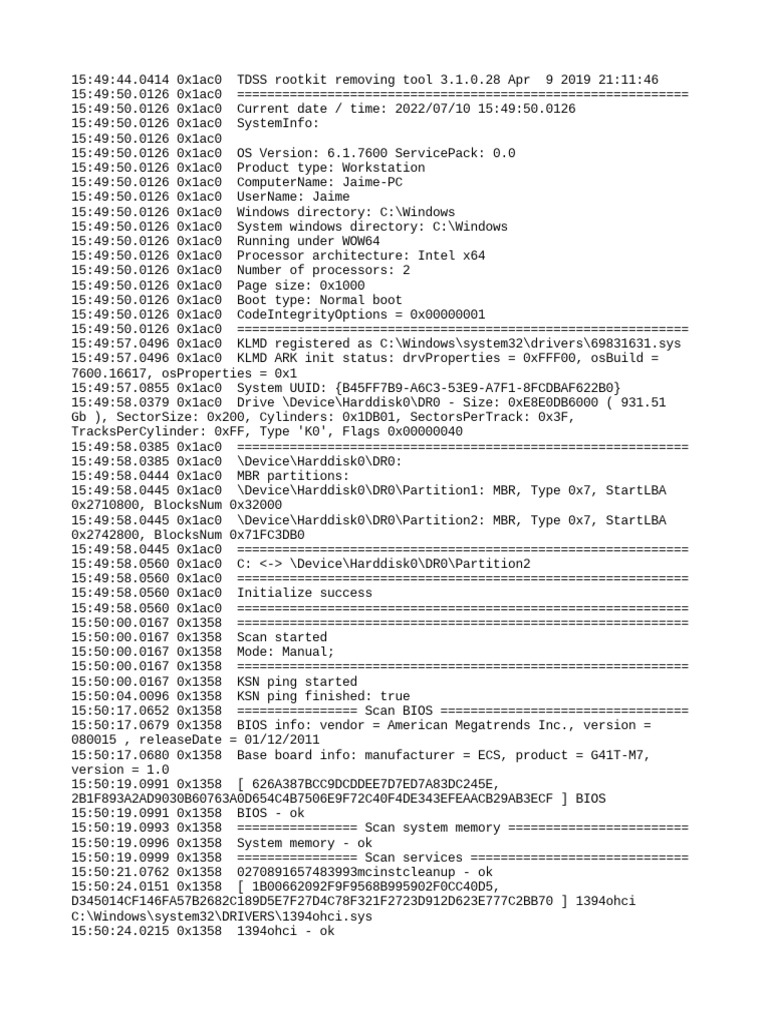 TDSS Rootkit Removal Tool Log | PDF | Microsoft Windows | Computer Engineering