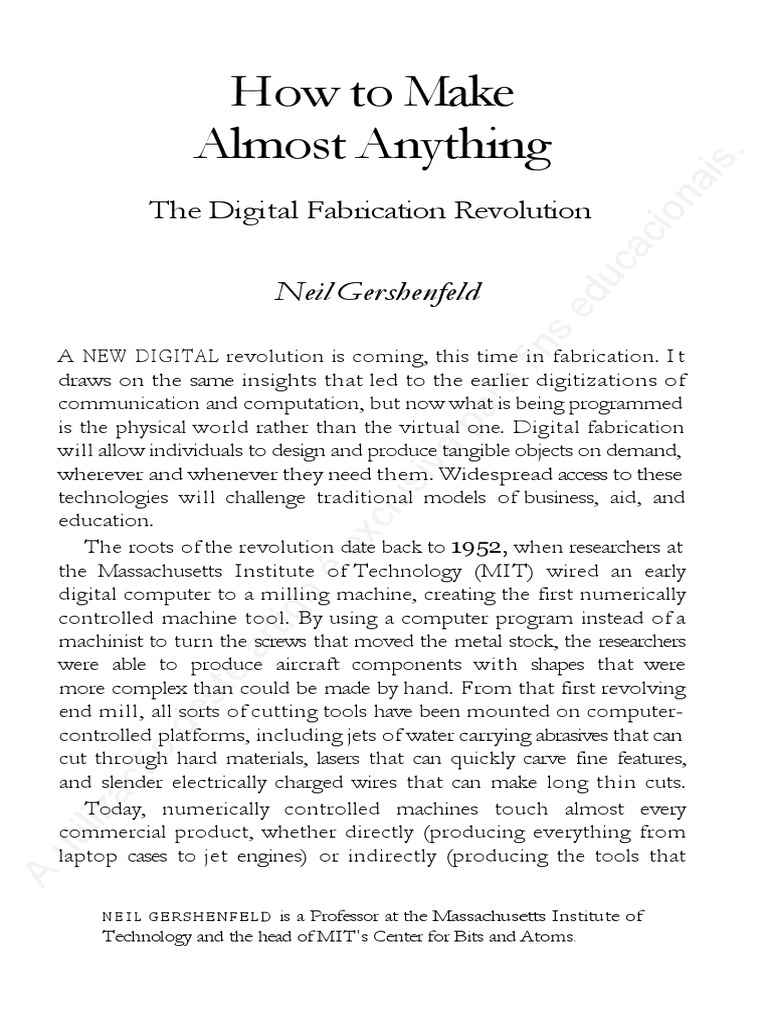 How - To - Make - Almost - Anything Neil Gershenfeld | PDF | 3 D ...