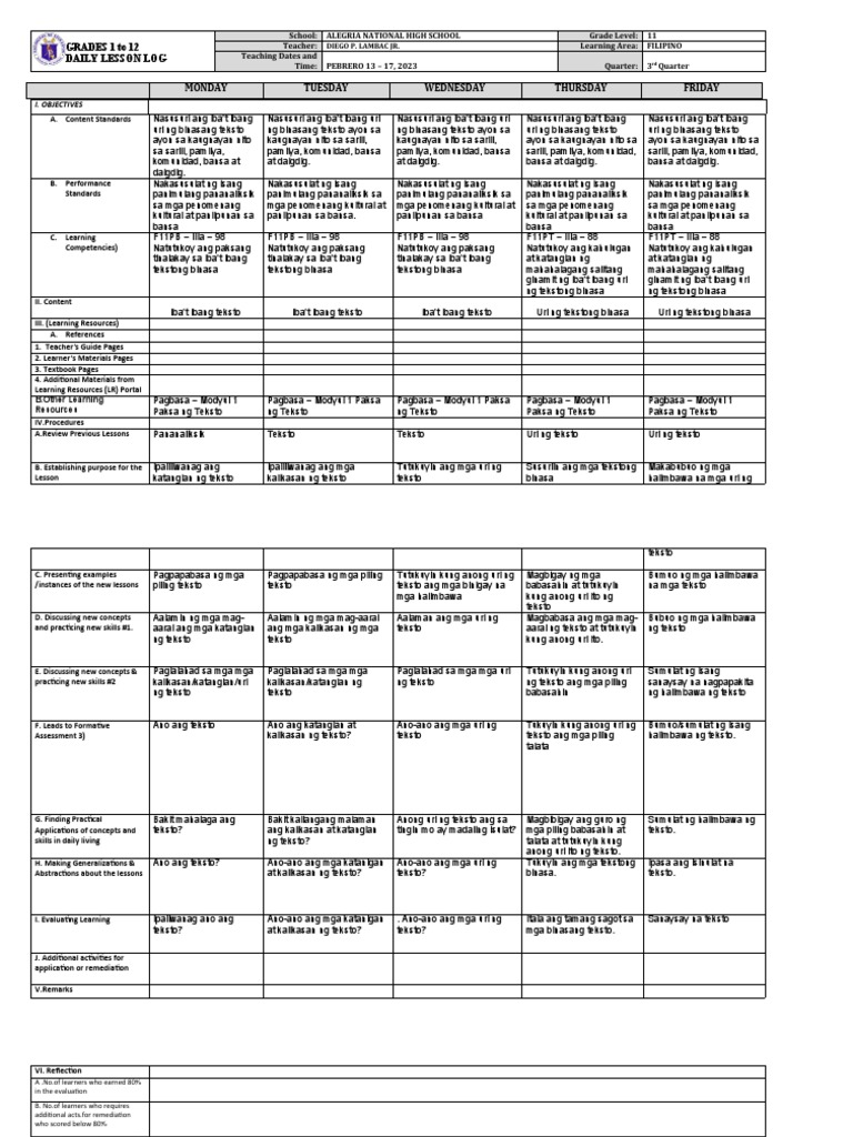 DLL Week 1 (G11) 3RD Quarter | PDF