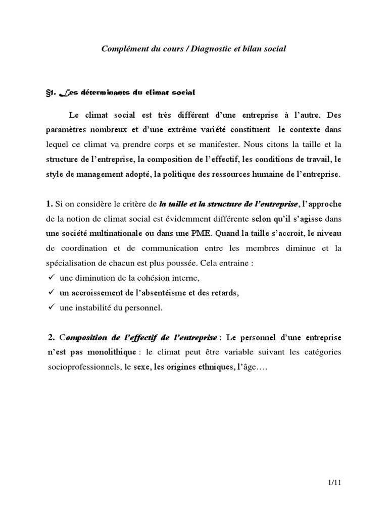 Diagnostic du climat social en entreprise | PDF | Business | Gestion ...
